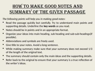 Note-Making and Summarization.pptx good method | PPTX