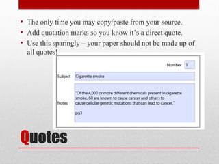 Note-Taking: Quoting and paraphrasing to avoid plagiarism | PPT