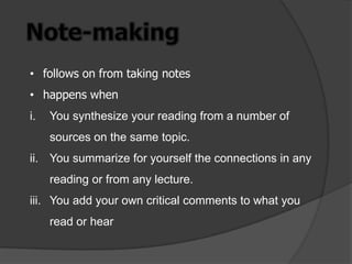 Note taking & Note Making | PPT