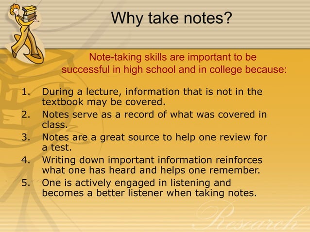 Note taking skills | PPT | Homework and Study | Education