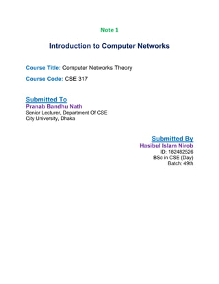 Note: Introduction to Computer Networks | PDF
