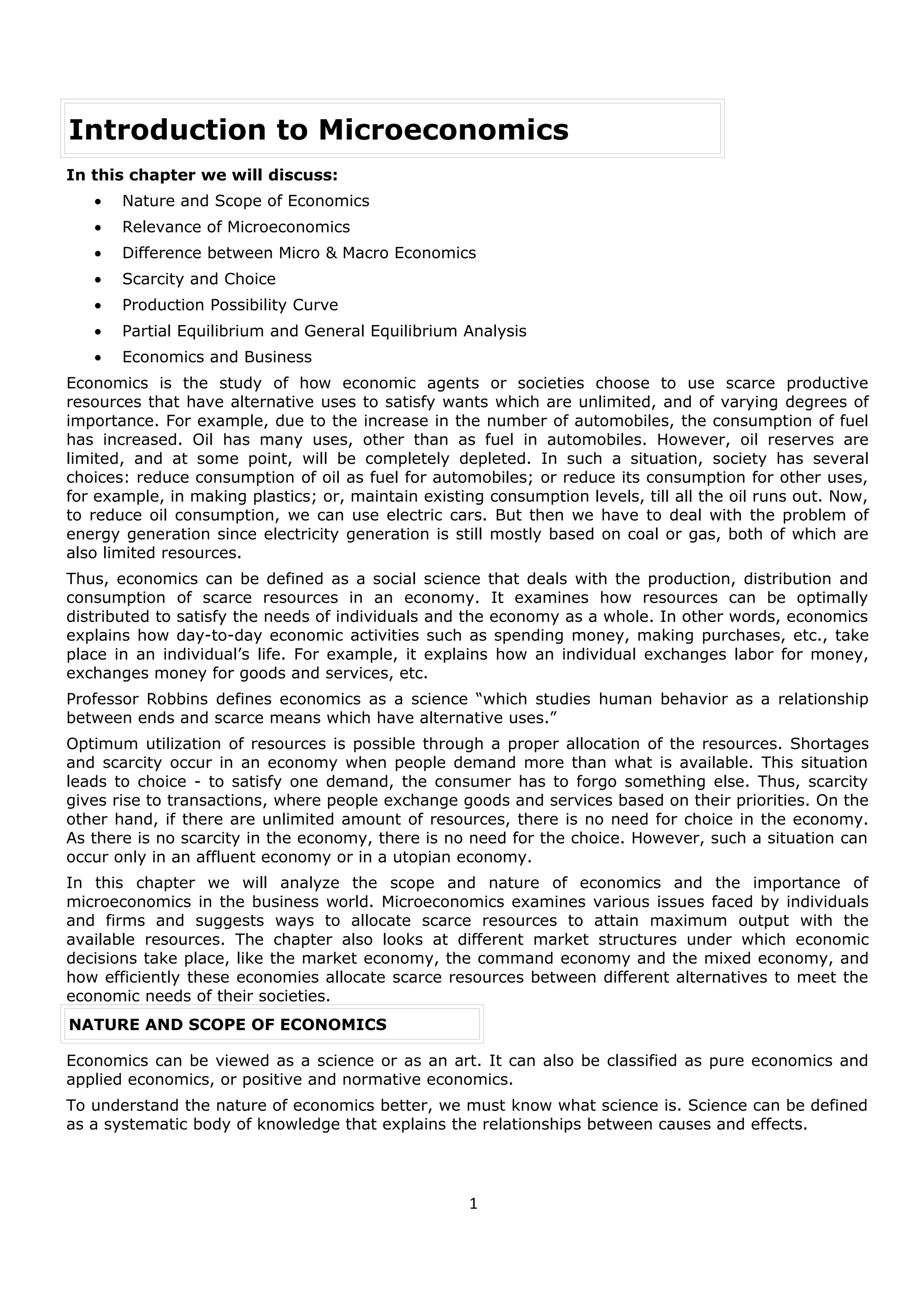 Note 1 introduction to microeconomics | DOC