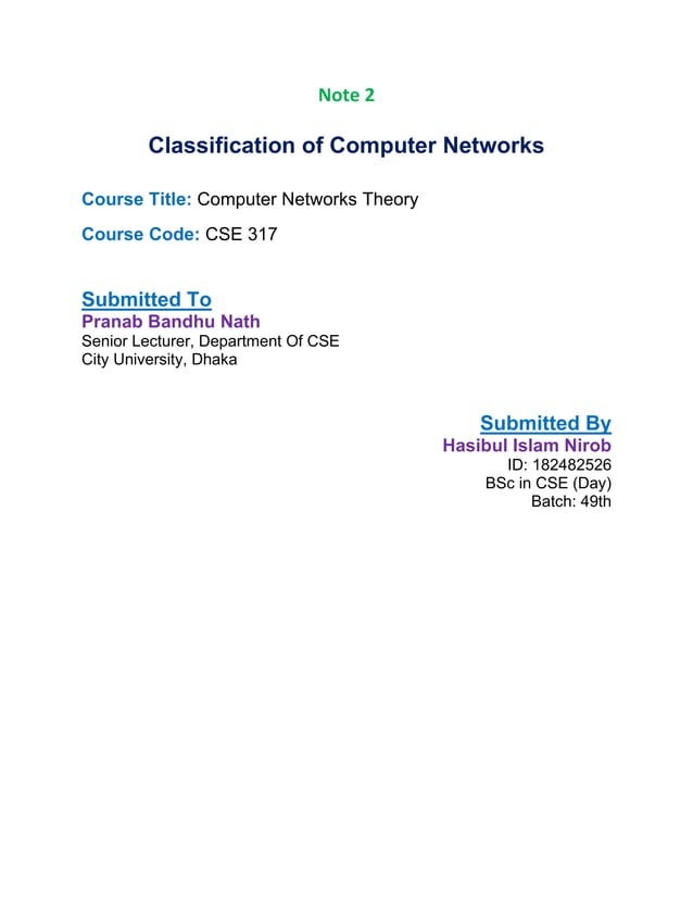 Note 2: Classification of Computer Networks | PDF