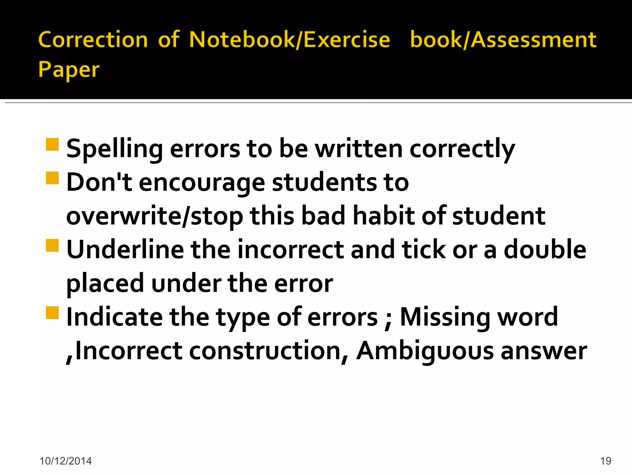 Notebook Correction/Exercise Book Correction Methods | PPT