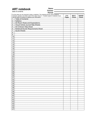 Notebook table of contents aug09 | PDF