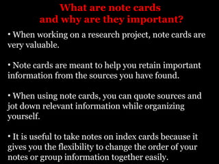 Note Cards And Source Cards Formal Observation 2 | PPT