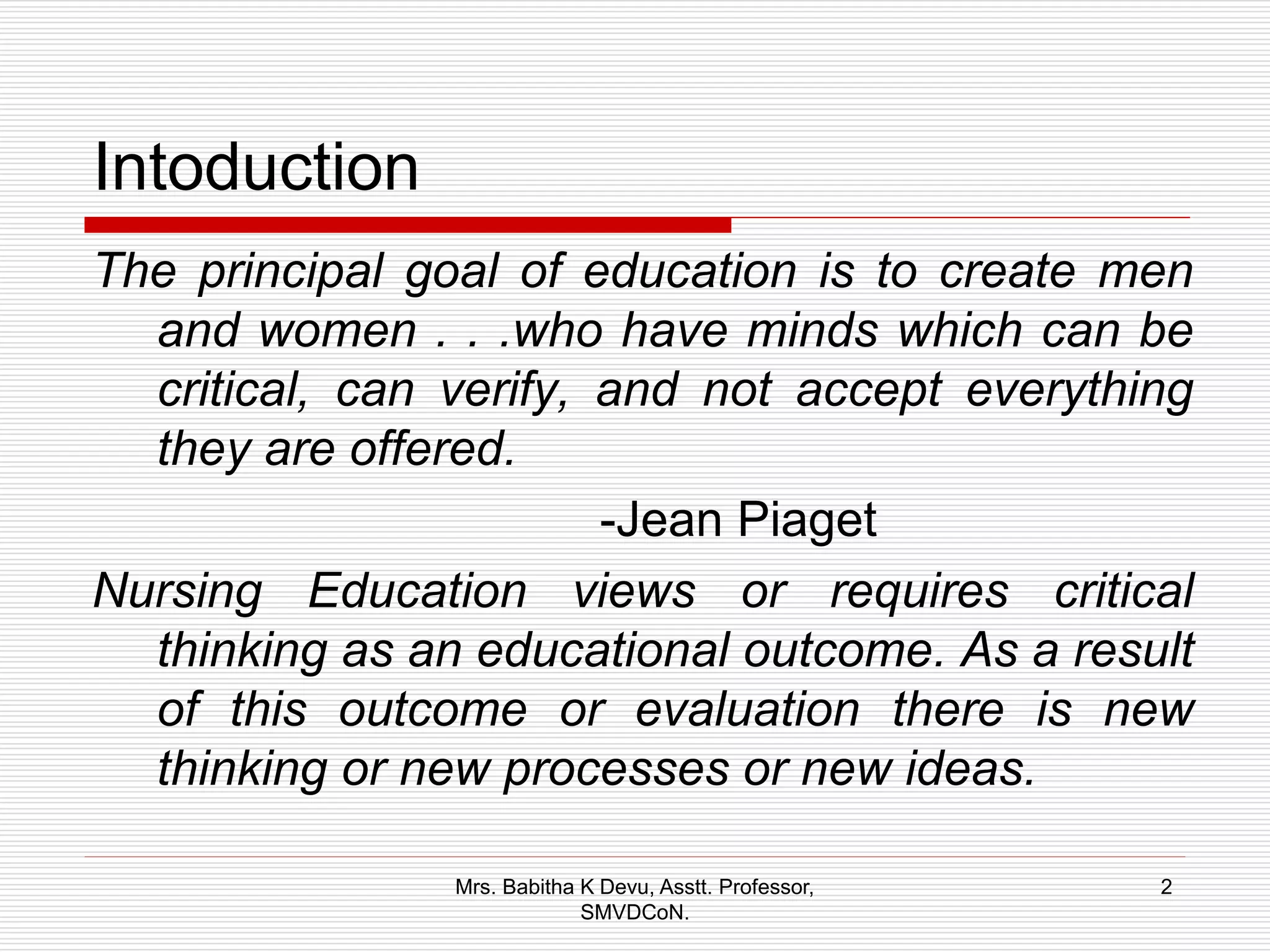 Babitha's Note On critical thinking in nursing | PPTX