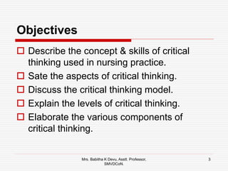 Babitha's Note On critical thinking in nursing | PPTX