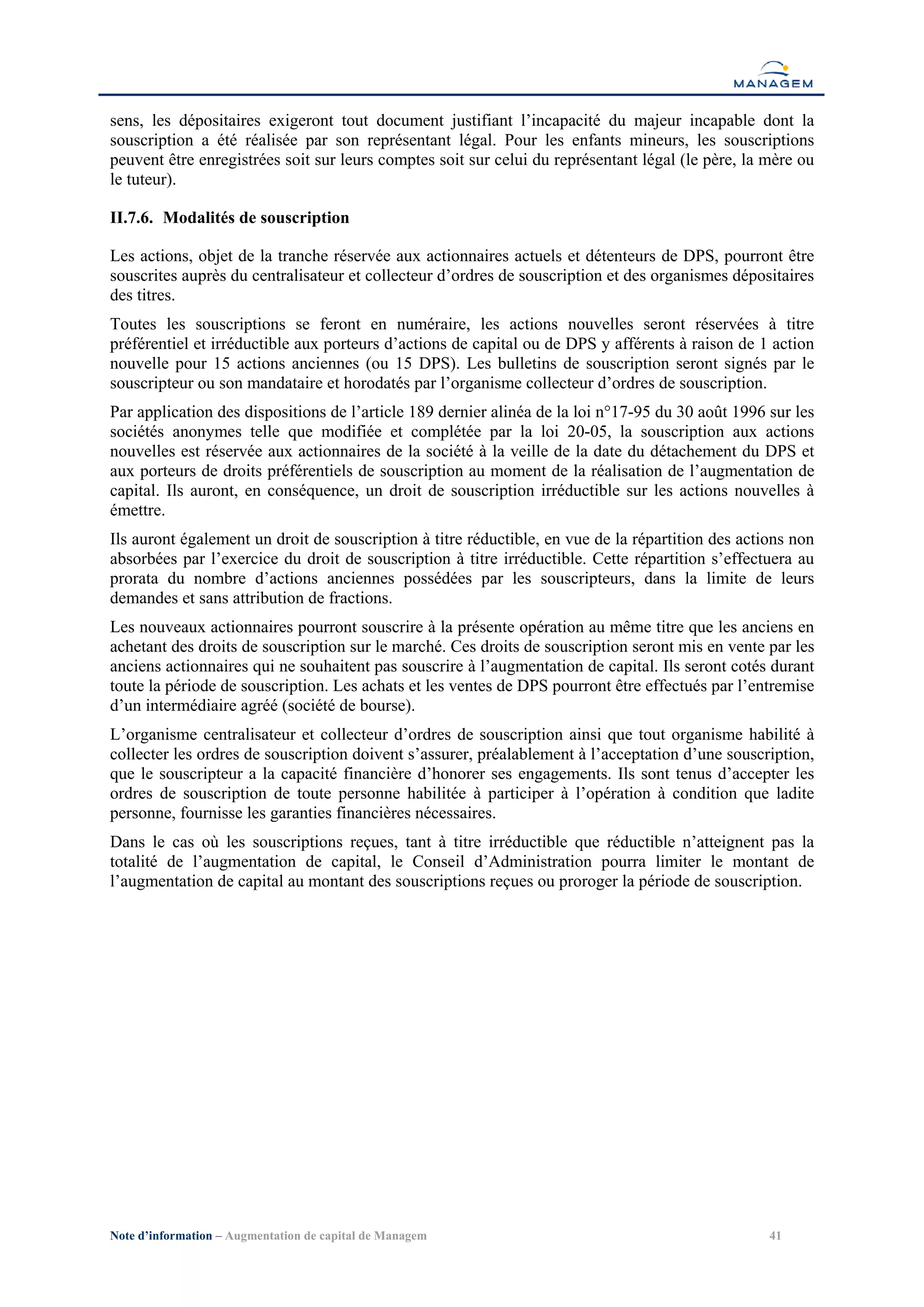 Note d'info augmentation de capital | PDF