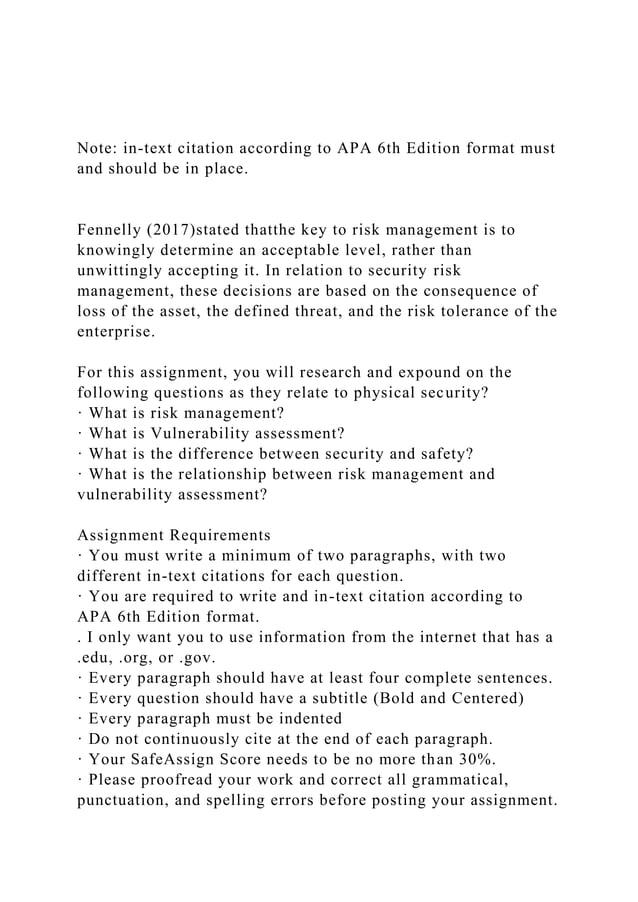 Note in-text citation according to APA 6th Edition format must .docx