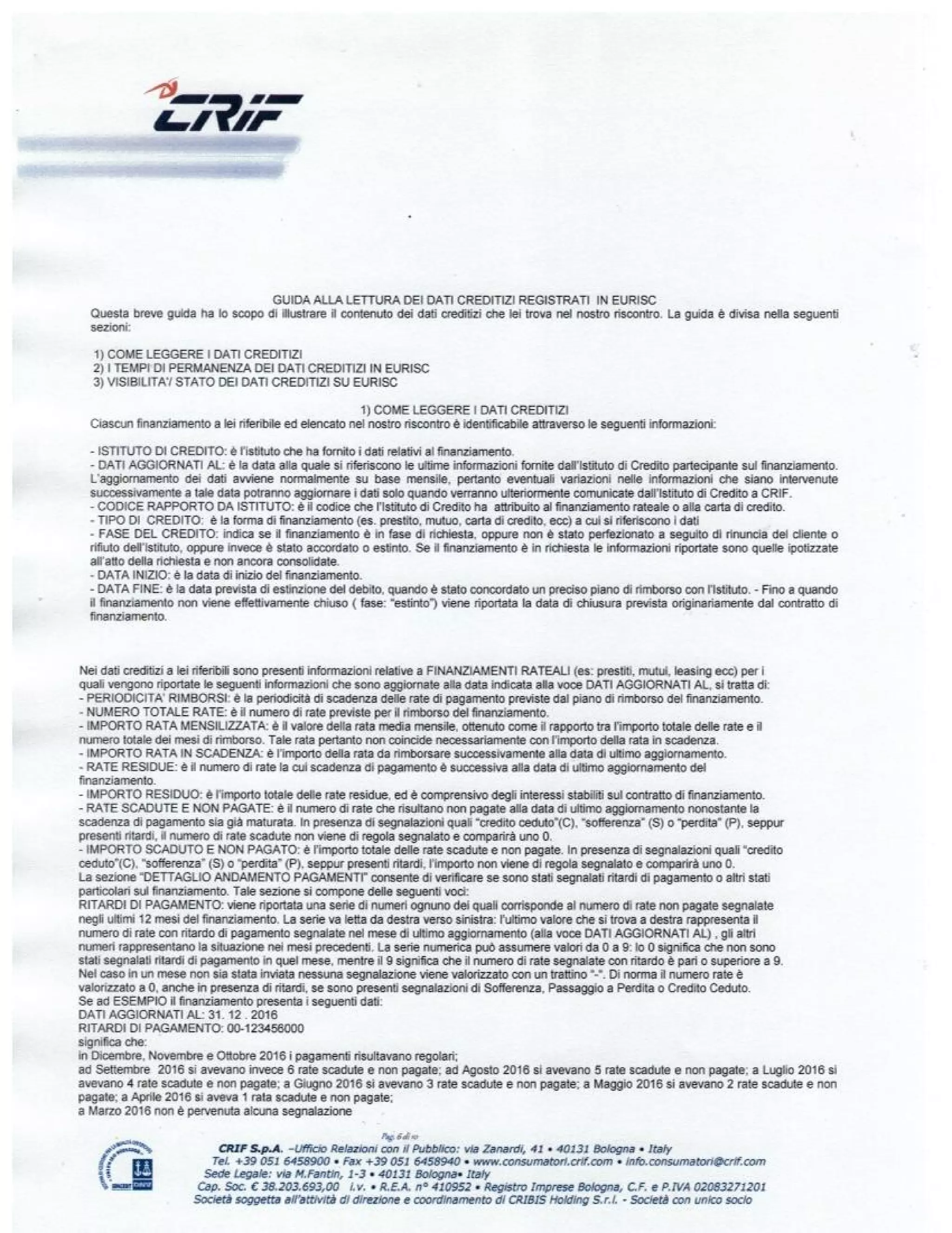 Note informative lettura dati Crif | PDF
