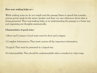 Note Making for class 12 English Core cbse syllabus | PPT