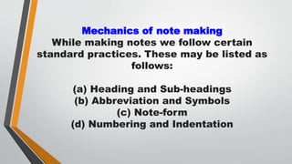 NOTE MAKING class 11 | PPTX