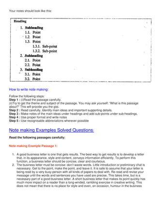Note Making CBSE 11 English | PDF