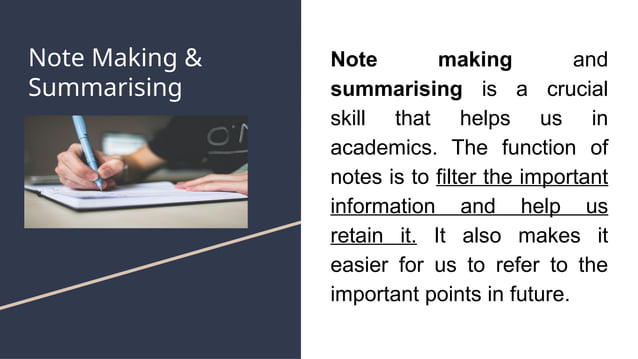 Note Making & Summarising.pptxdzhshdhdhdhdh | PPT