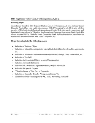 Note of IBBI registered Valuers for shares u/s 247 of Companies Act 2013 | PDF | Real Estate ...