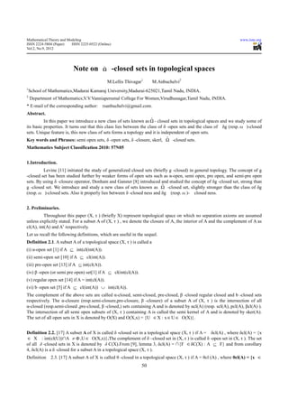 Note on closed sets in topological spaces | PDF