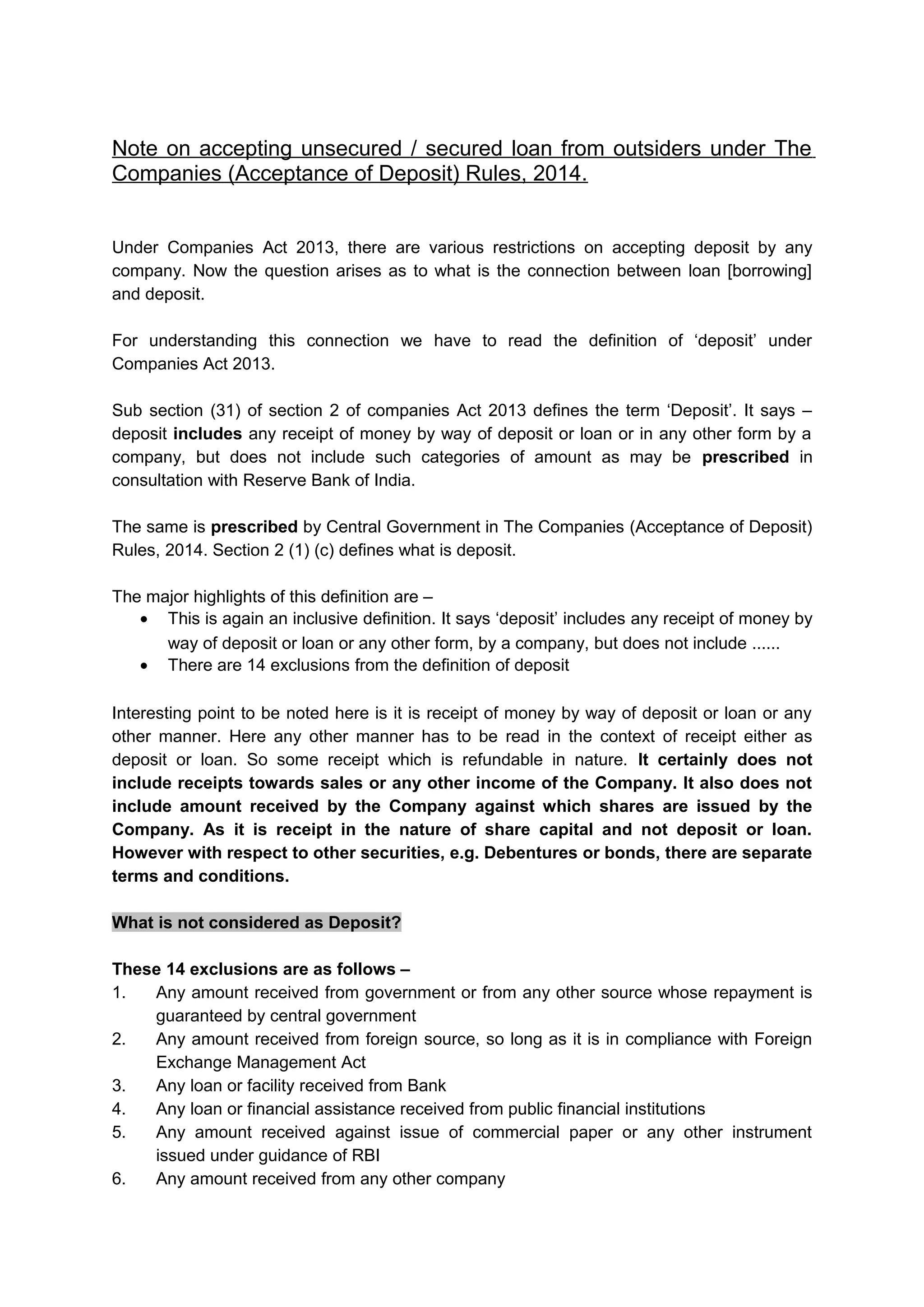 Note on accepting borrowing under deposit rule | DOC