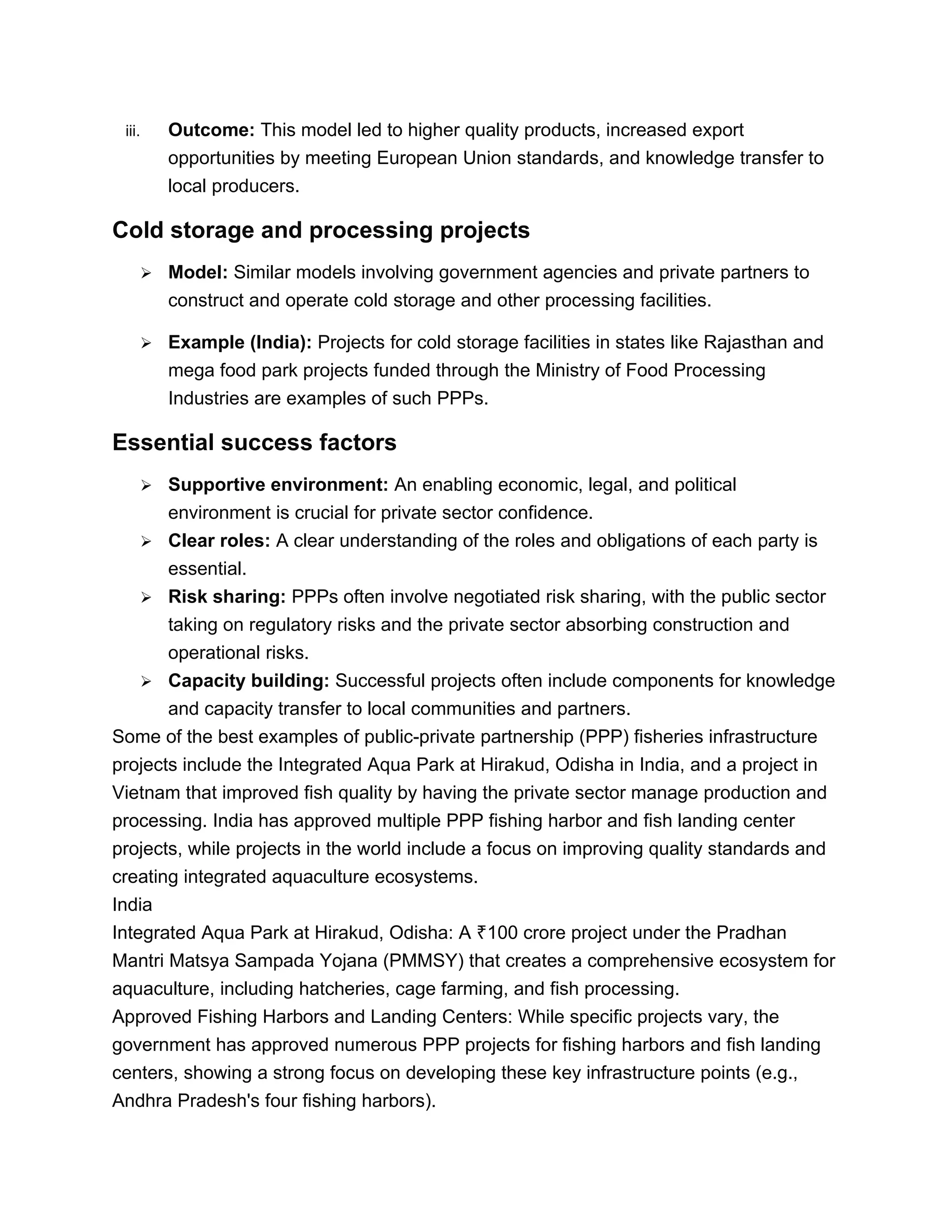 Note on Best Examples of PPP model fisheries infrastructure projects in ...