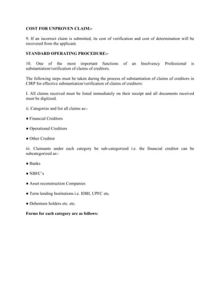 NOTE ON CLAIM VERIFICATION PROCESS BY IRP UNDER IBC | PDF