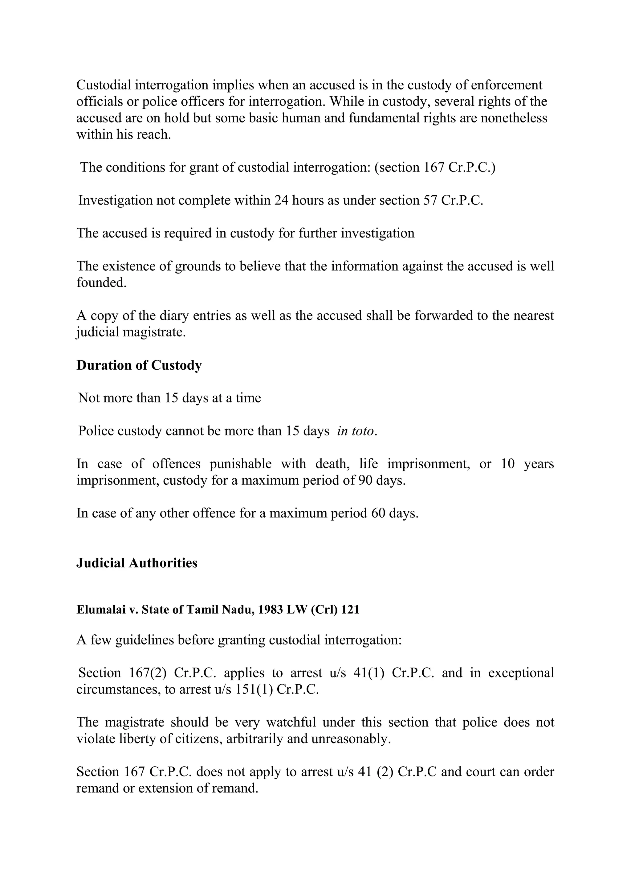 Note on custodial interrogation in india | PDF