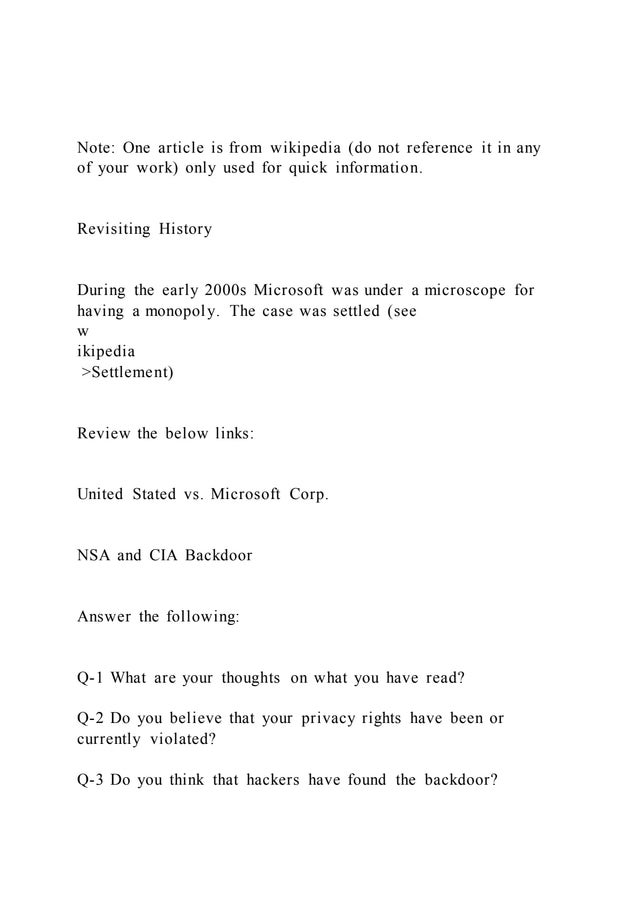 Note One article is from wikipedia (do not reference it in any | PDF