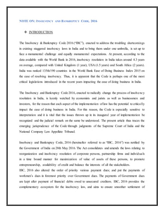 Note on the Insolvency and Bankruptcy Code, 2016 | DOCX