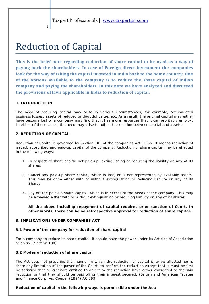 Note on reduction of capital