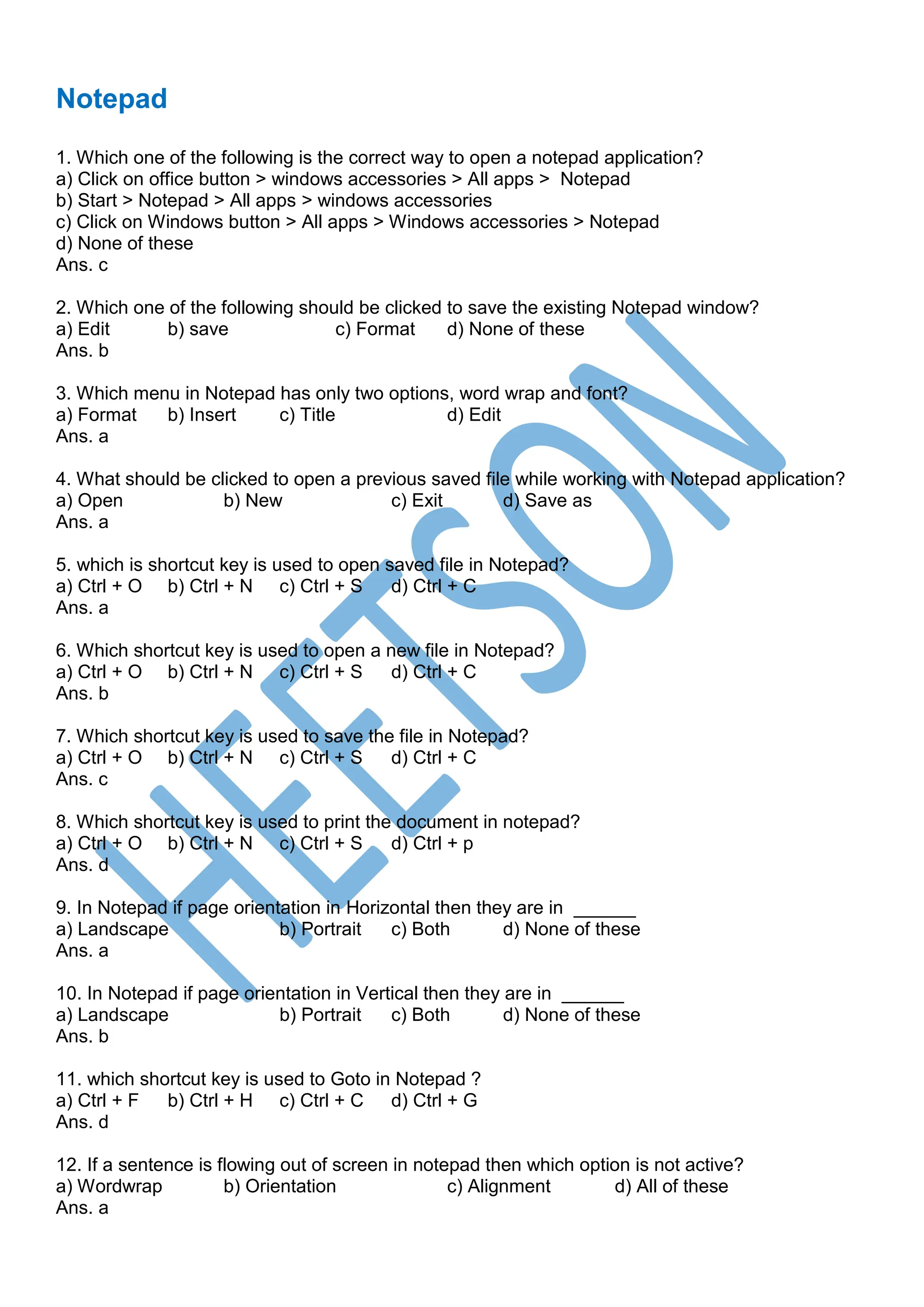 Notepad MCQ Objective Questions and Answers | PDF