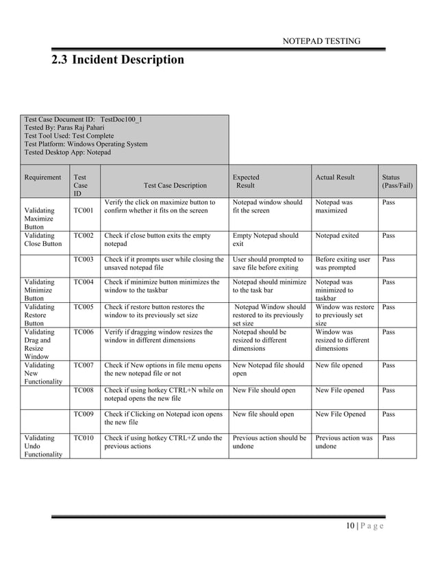 Notepad Testing Report | PDF