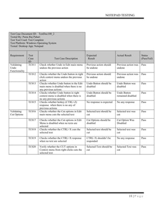 Notepad Testing Report | PDF