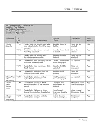 Notepad Testing Report | PDF