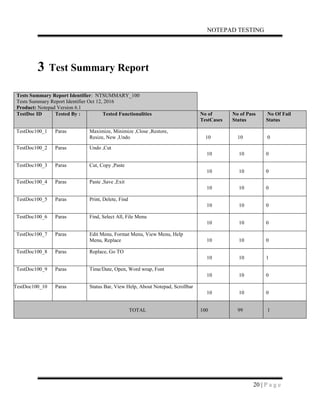 Notepad Testing Report | PDF