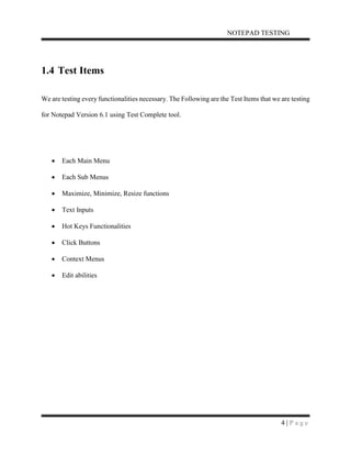 Notepad Testing Report | PDF