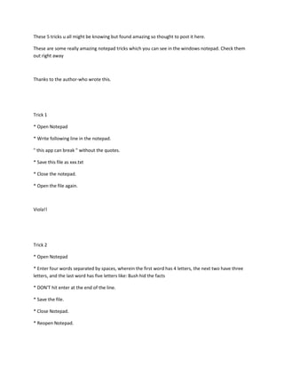 Notepad tricks | DOCX | Desktop Publishing | Computer Software and ...