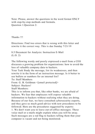 Note Please, answer the questions in the word format ONLY with st.docx