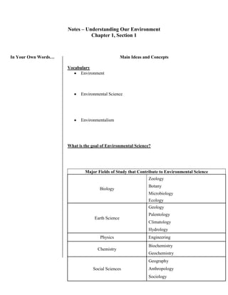 Notes 1 Understanding Our Environment | DOCX | Environment | Science