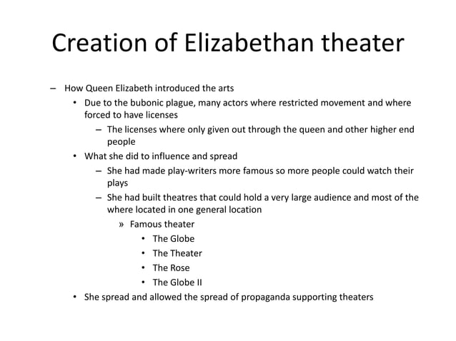 History of Elizabethan Theater and Significance to the societ | PPTX