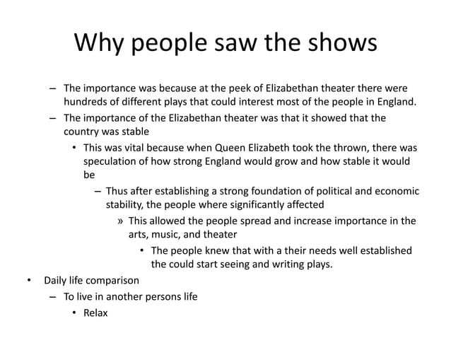 History of Elizabethan Theater and Significance to the societ | PPTX