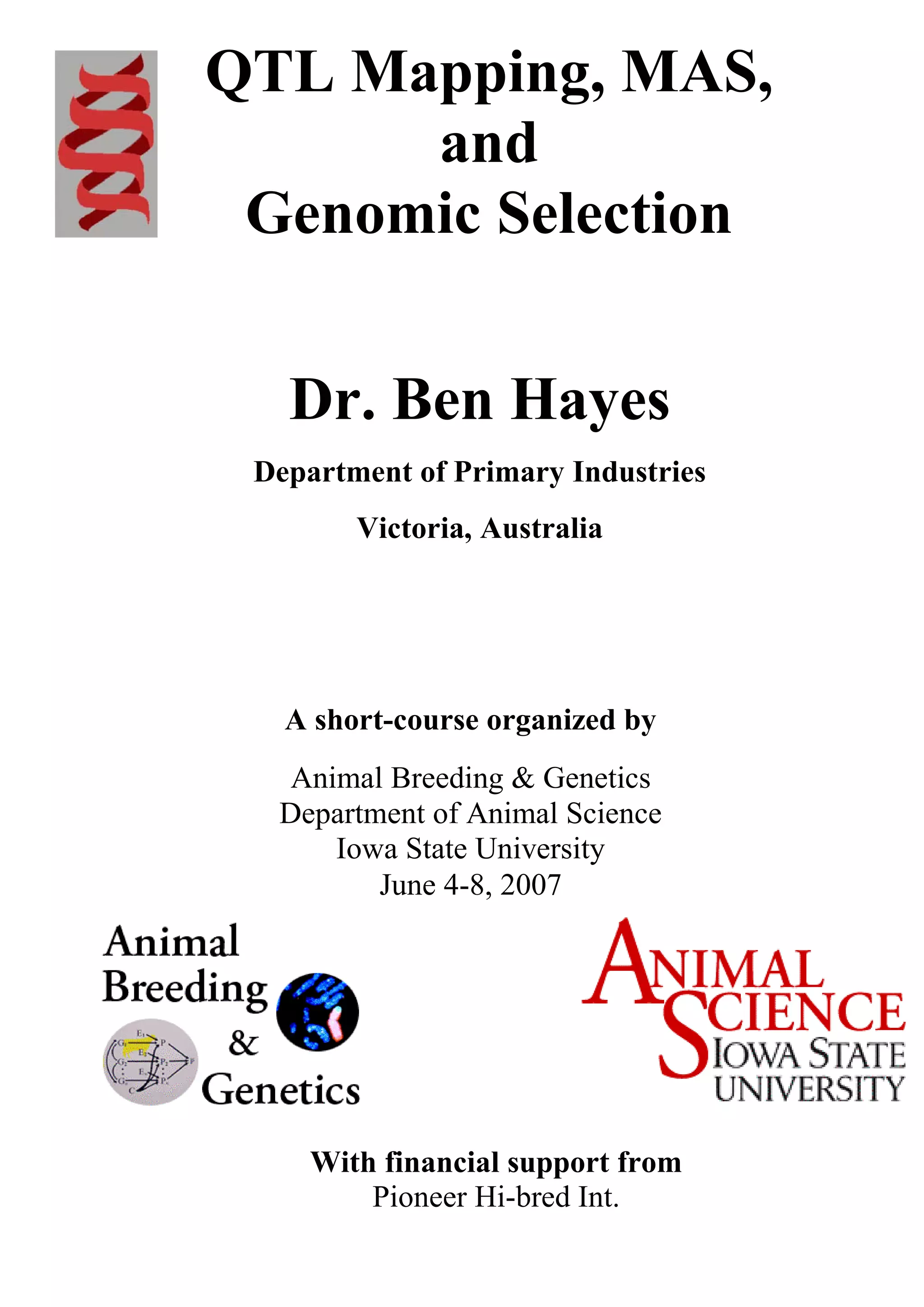 QTL Mapping, MAS and Genomic Selection | PDF