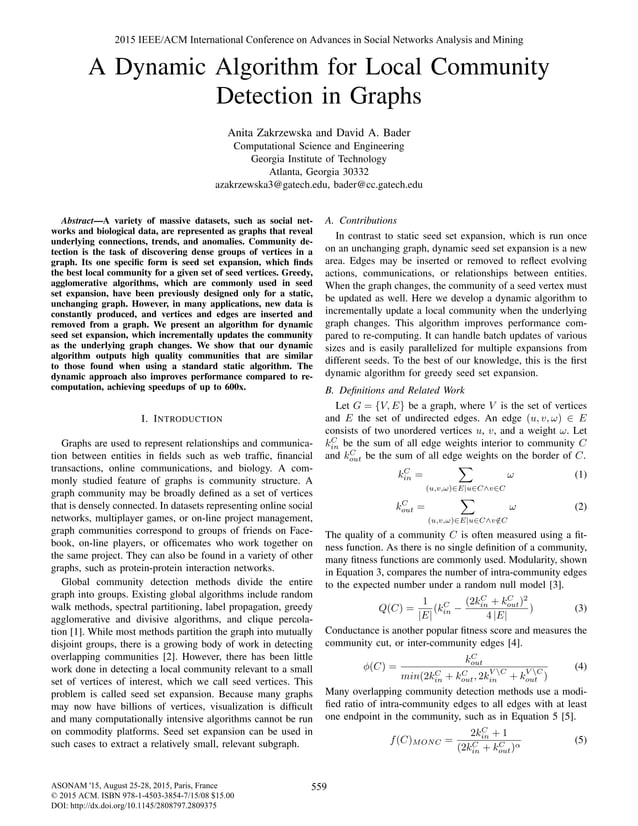 A Dynamic Algorithm for Local Community Detection in Graphs : NOTES | PDF