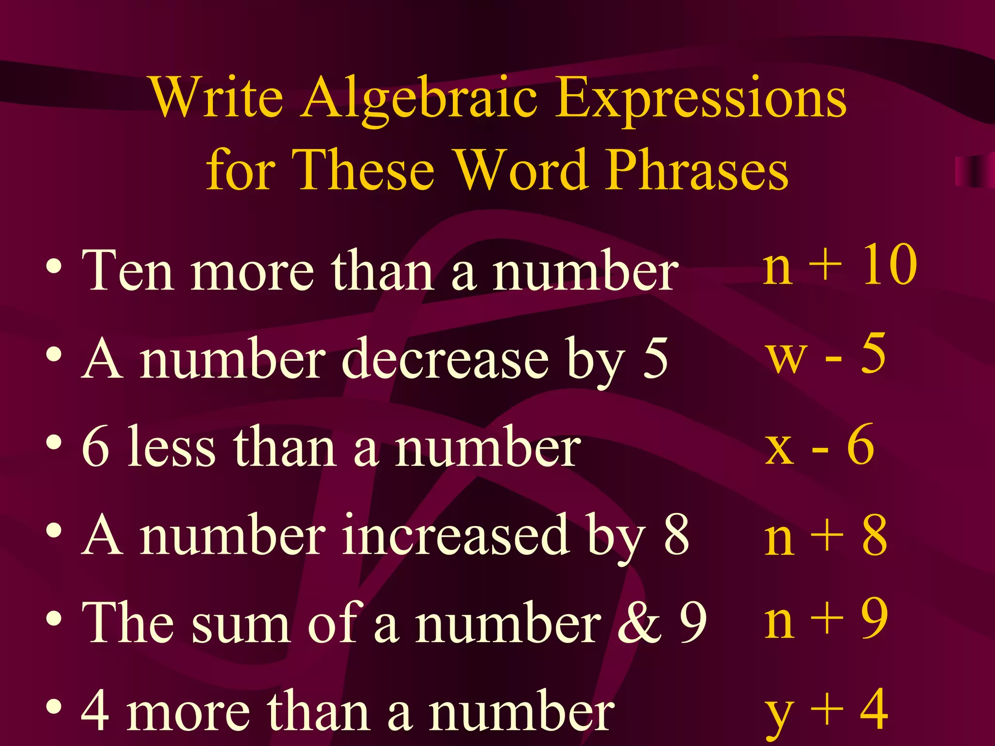 Writing Algebraic Expressions Worksheet - Admuscente