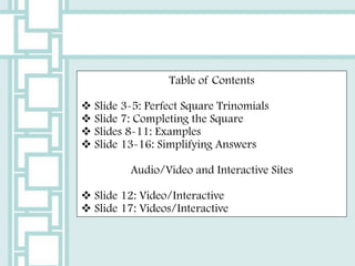 Notes completing the square | KEY