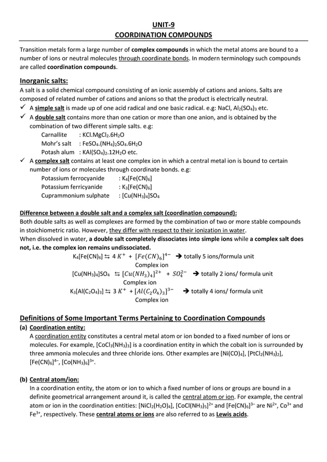 Notes-Coordination compounds.pdf | Chemistry | Science