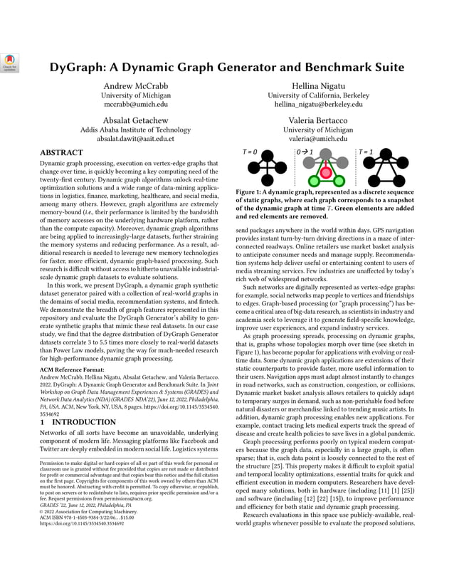 DyGraph: A Dynamic Graph Generator and Benchmark Suite : NOTES | PDF