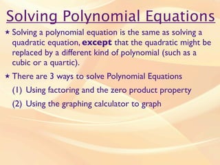Notes solving polynomial equations | KEY