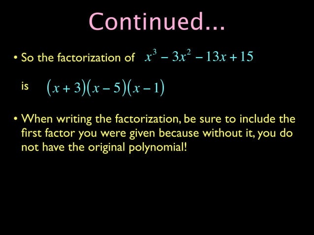 Notes solving polynomials using synthetic division | KEY