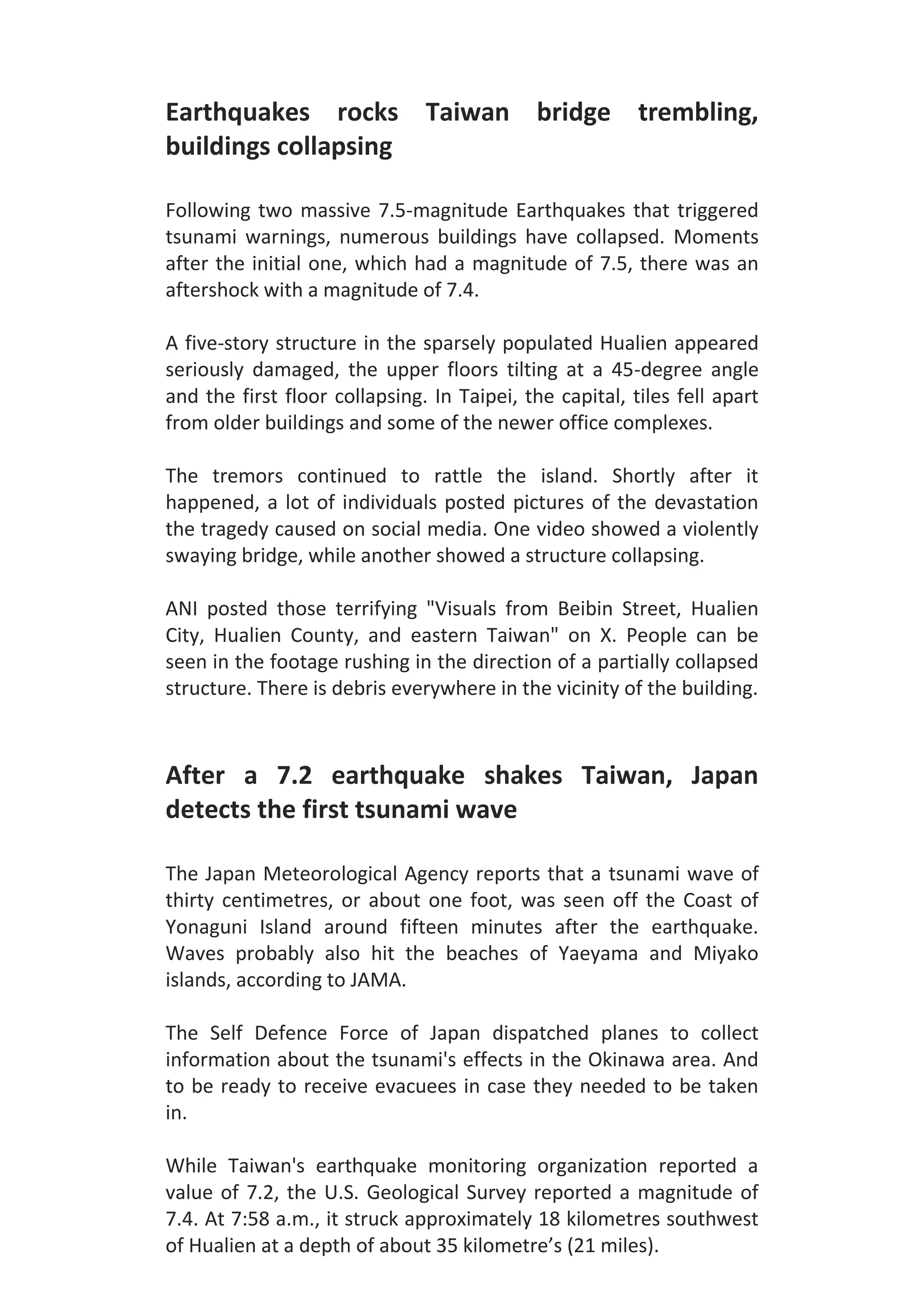 Taiwan Hit by a Really Strong Earthquack | DOCX