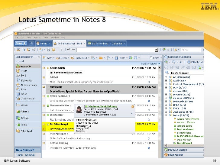 Presentation about Lotus Notes 8 functionality