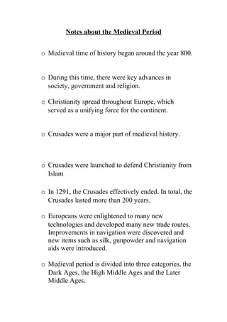 Notes about the medieval period | DOC